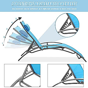 Ainfox Outdoor Pool Lounge Chairs, Folding Patio Chaise Lounge Chairs Set of 2, Adjustable Recliner Chair for Beach, Backyard, Lawn, Poolside