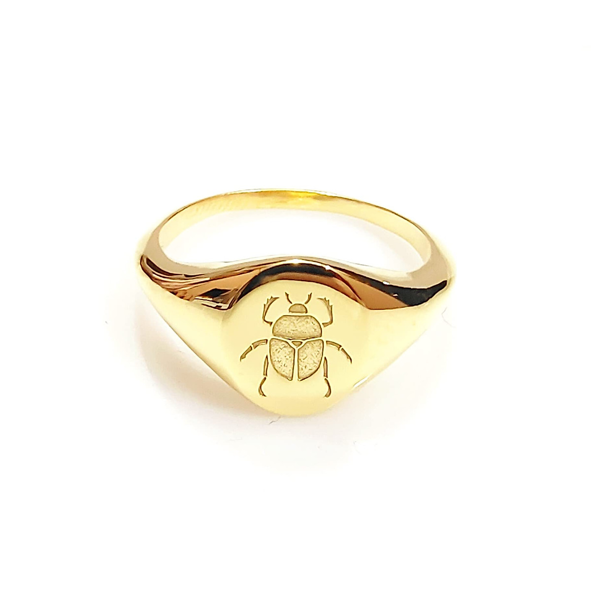 Sterling Silver Ring Engraved Beetle Ring Insect Ring Scarab Ring Signet Ring (Gold, 7)