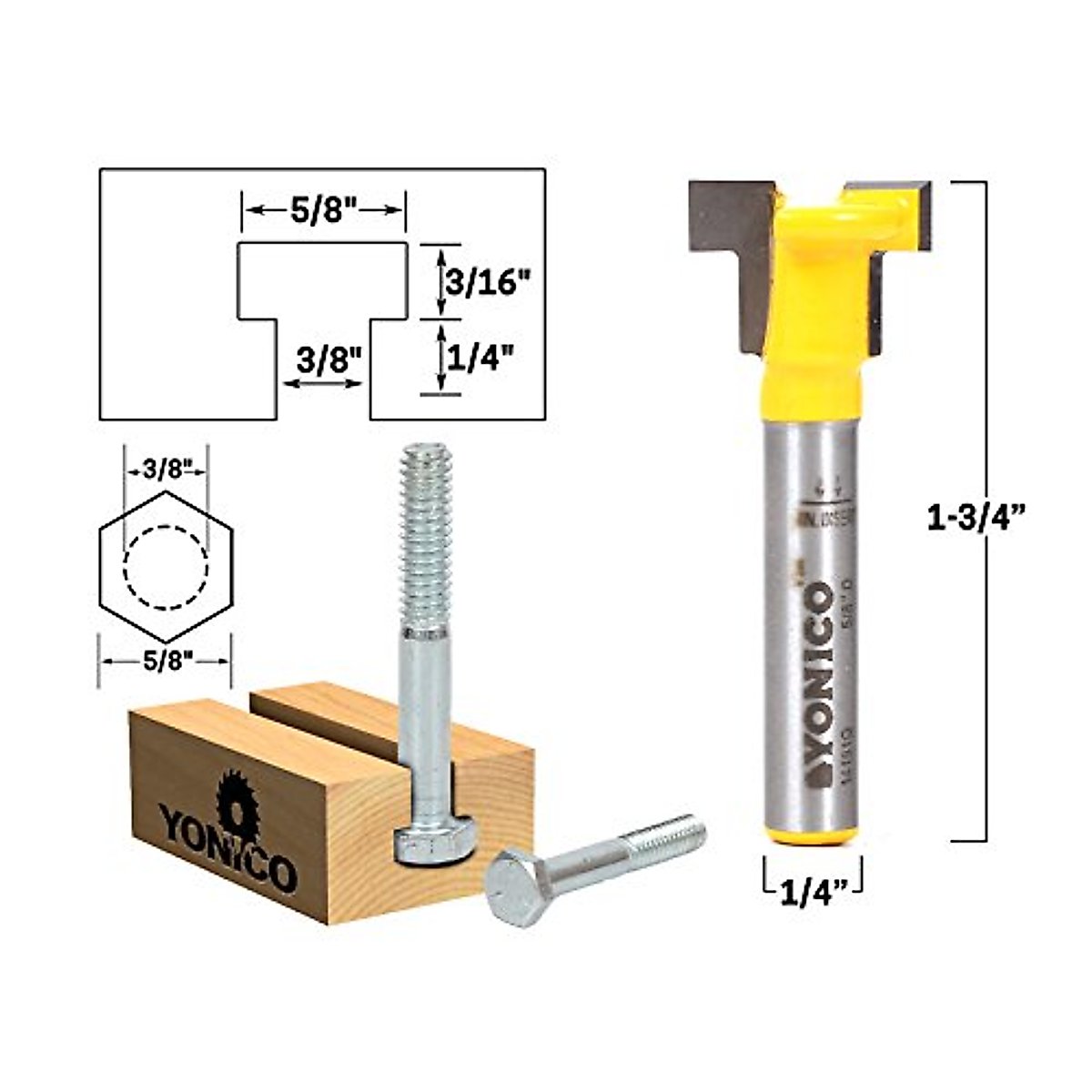 YONICO T Track T Slot Router Bit 3 Bit Set 1/4-Inch Shank 14392q