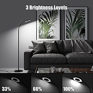 JKSWT LED Floor Lamp, 3 Brightness Levels Eye-Caring Dimmable Standing Reading Lamp 4000K Colors temperatures with Adjustable Gooseneck for Living Room Bedroom Reading - Black