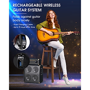TTSTAR ISAIBELL Wireless Guitar System Instrument System Electric Guitar Transmitter Receiver Rechargeable Bass Accessories Digital Display Stereo Jack Audio Cable Adapter 15Set Frequency