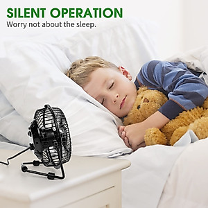 4 Inch Small USB Desk Fan, Mini Quiet Fan with Metal Construction & Strong Airflow & 360°Adjustable Tilt Angle, Personal Cooling Fan for Desktop Office (Black-2Pack)