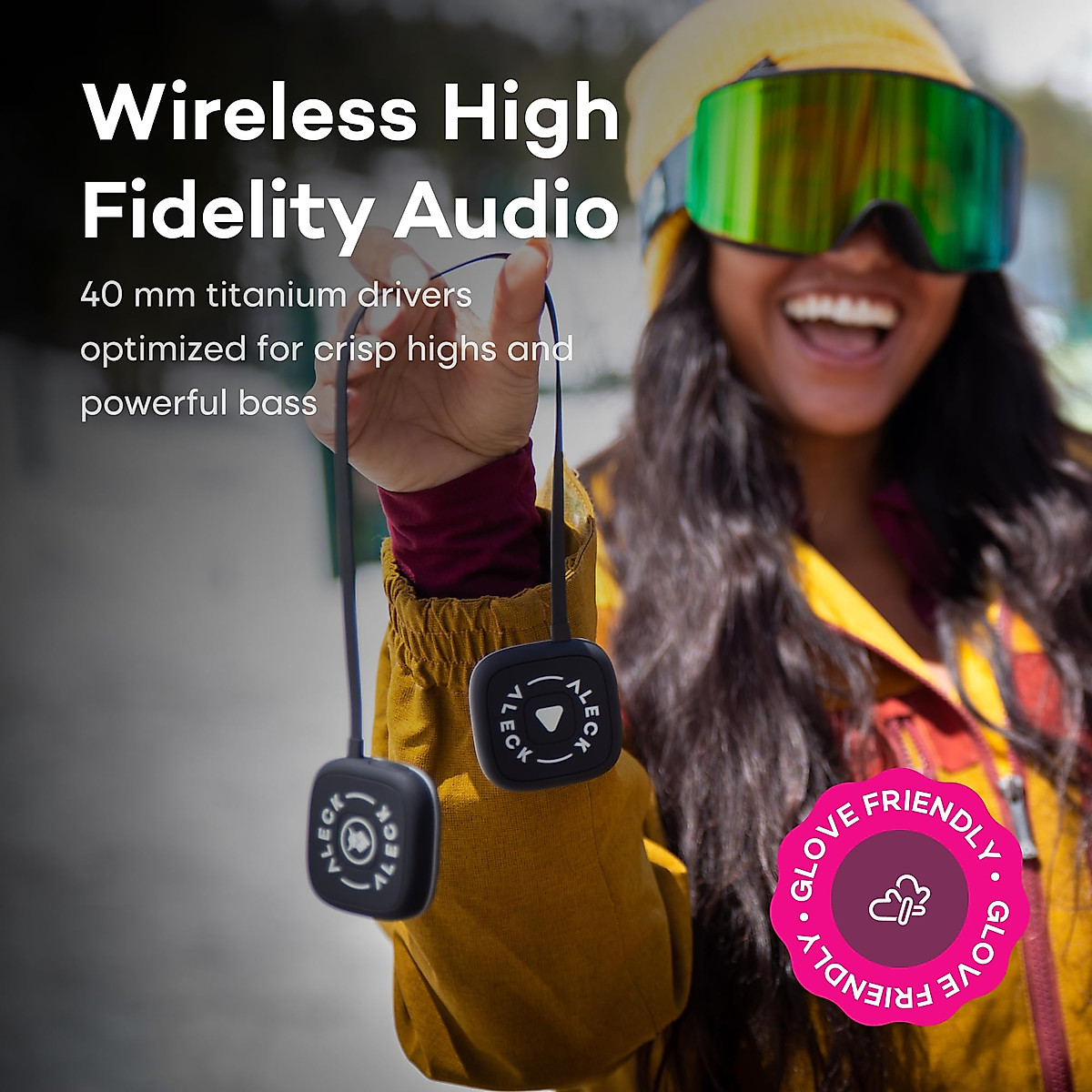 ALECK Nunchucks Universal Wireless Bluetooth Helmet Speakers Headphones for Ski and Snowboard Audio-Ready Helmets, Glove Friendly Controls, Microphone Headset for Hands-Free Calls, 2-Pack