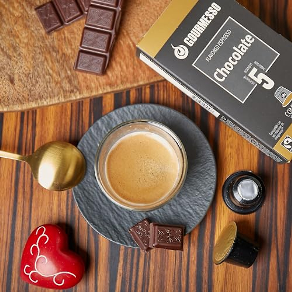 Gourmesso 100ct Flavored Espresso Pods Compatible with Nespresso Original Machines | Caramel Vanilla Chocolate Hazelnut Coconut Coffee Capsules | Intensity 5 | Proudly Fairtrade