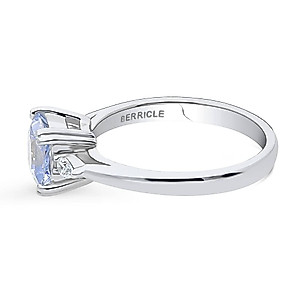 BERRICLE Sterling Silver 3-Stone Greyish Blue Princess Cut Cubic Zirconia CZ Fashion Anniversary Ring for Women, Rhodium Plated Size 4