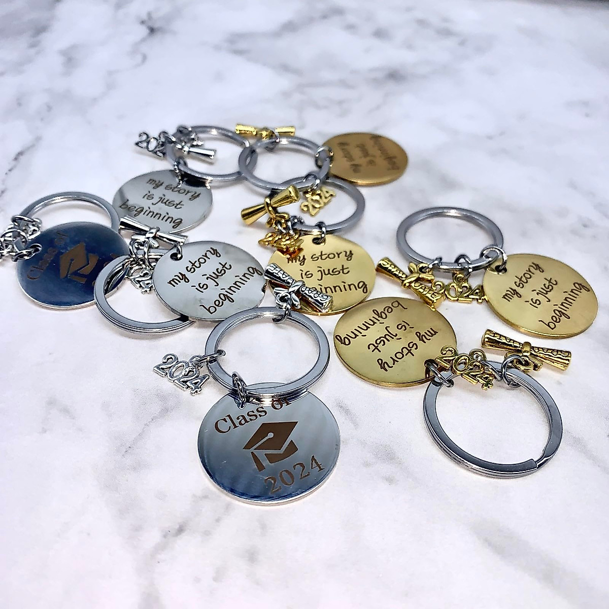 LUOZZY 8 Pcs Class of 2024 Graduation Keychains Bulk My Story is Just Beginning Keychain 2024 Graduation Party Supplies Favors