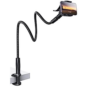 Lamicall Gooseneck Phone Holder Bed - [Newest Nylon Braided] Flexible Arm, Overall Length 38inch, 360 Adjustable Clamp Clip, Overhead Cell Phone Mount Stand for Bed, Desk, 4-7” Cellphone