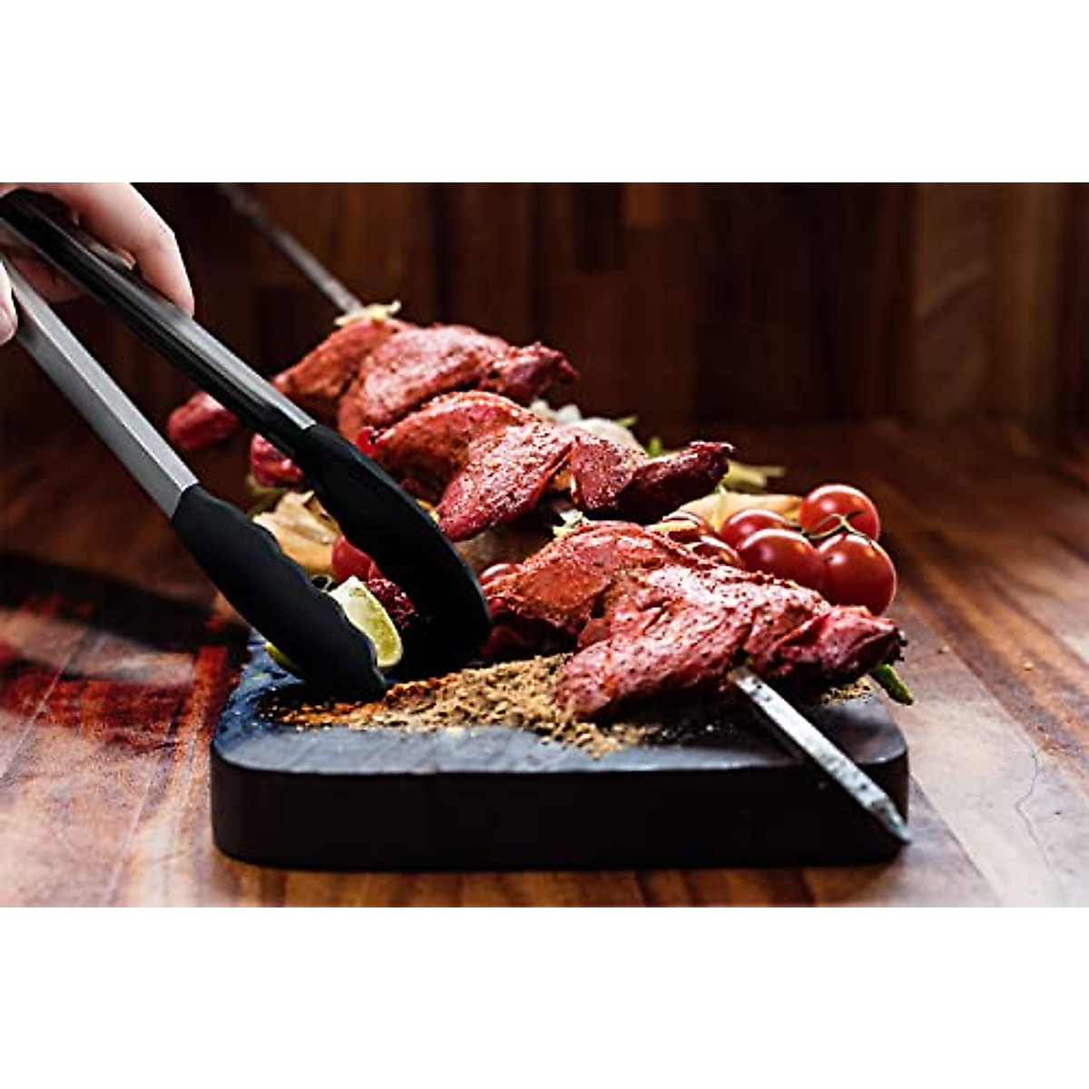 KIKitchen 14Pcs Black Kitchen Tongs, Tongs for Cooking with Silicone Tips 7Inch Serving Tongs Stainless Steel Locking Kitchen Tongs BBQ Grilling Tong for Salad, Grilling, Frying and Cooking