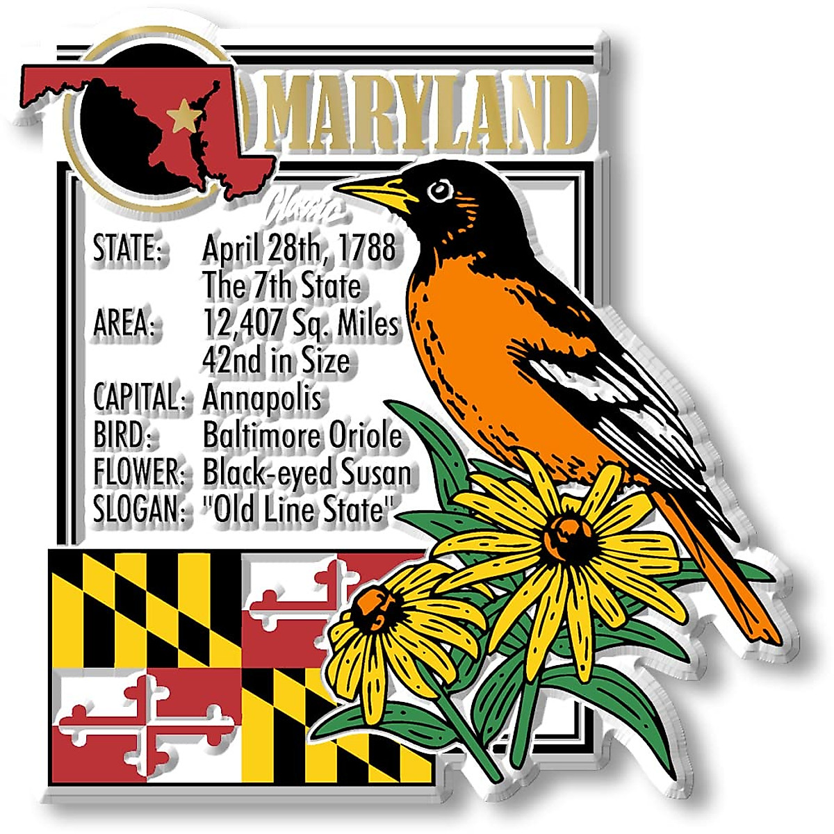 Maryland Six-Piece State Magnet Set by Classic Magnets, Includes 6 Unique Designs, Collectible Souvenirs Made in The USA