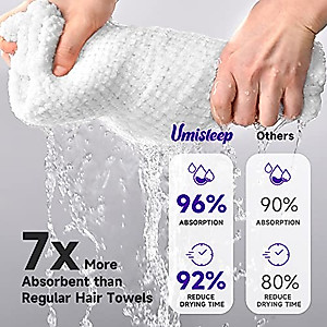 Umisleep Extra Large Microfiber Hair Towel for Women Long, Curly, Thick Hair, Super Soft Anti Frizz Quick Dry Hair Towel Wrap, Ultra Absorbent Hair Turban with Elastic Band White