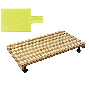 Hatillu - Premium Bamboo Wooden 21” x 11” Stove Top Cutting Board, for Gas or Electric Stovetop Sink Cover, RV Kitchen Chopping Block, with Juice Grooves, Adjustable Legs & Foldable Cooktop Board