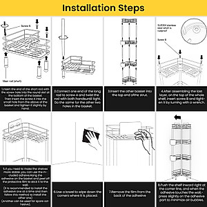 Vetacsion Corner Shower Caddy with Toothbrush Shelves, 4 Tier Standing Rustproof Shower Organizer, Metal Floor Shower Shelves for Bathroom Storage
