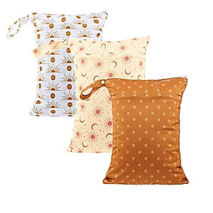 MOMIGO 3 pcs/set Wet Dry Bags for Baby Cloth Diapers - Reusable Washable for Stroller, Diapers, Travel Bags, Gym Bag 11.8 * 15.7 inch (Sun)