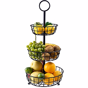 weharnar 3 Tier Fruit Basket for Kitchen, Detachable Fruit Holder, Black Fruit Stand, Wire Vegetable Basket, Large Capacity Fruit Bowl for Kitchen Counter, Kitchen & Home Decor
