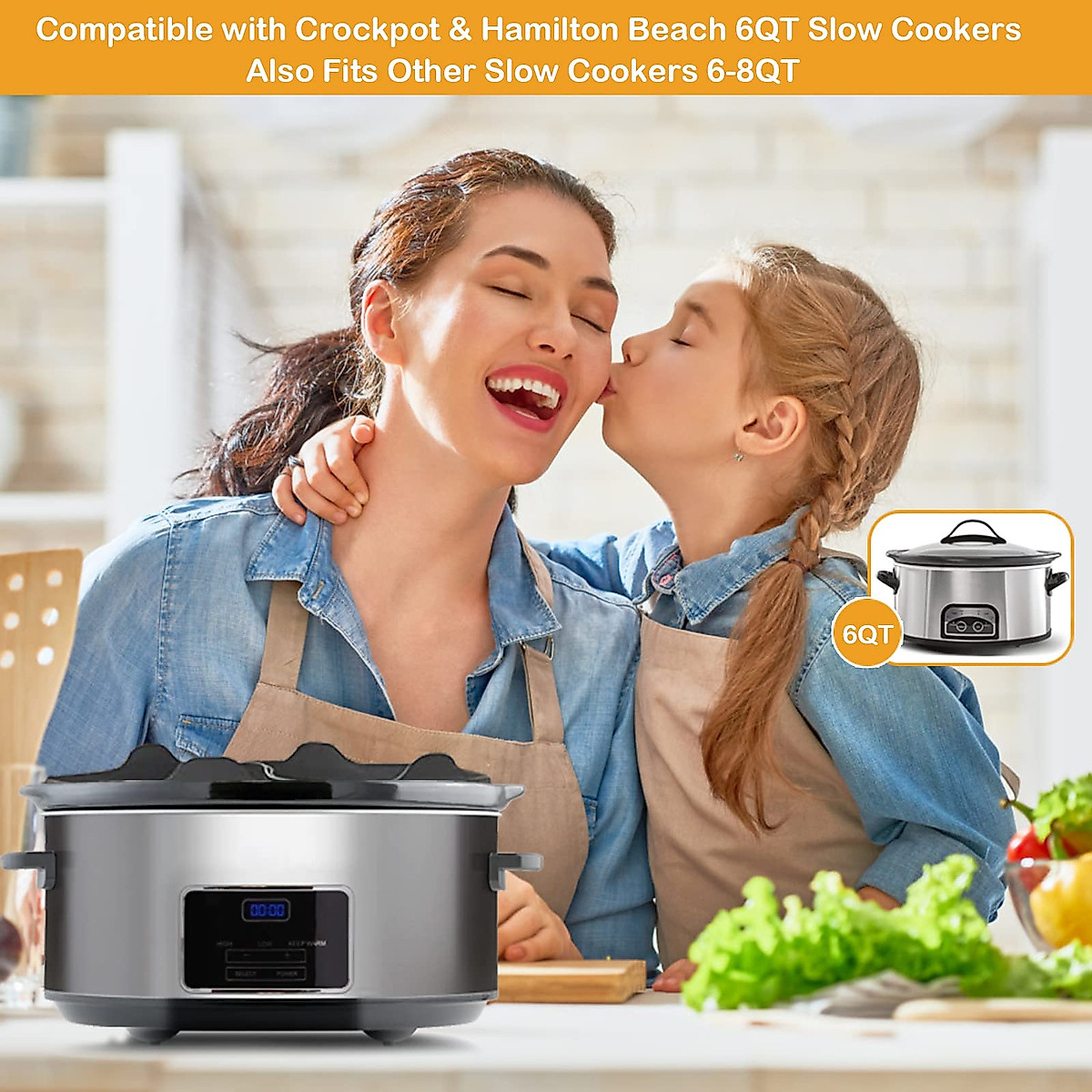 Slow Cooker Divider Liner for 6 QT Crockpot, Food Grade Silicone Reusable Leakproof Crockpot Divider, NON BPA Dishwasher Safe Slow Cooker Liner for 6 Quart Pot (2 Compartments)