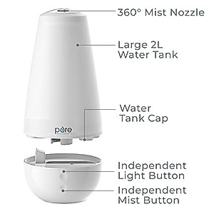 Pure Enrichment® PureSpa™ XL 3-in-1 Cool Mist Humidifier, Essential Oil Diffuser & Mood Light - 2L Tank Provides Powerful Mist Coverage up to 350 sq ft in Bedroom, Office & Large Rooms