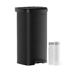 SONGMICS Kitchen Trash Can, 18-Gallon Stainless Steel Garbage Can, with Stay-Open Lid and Step-on Pedal, Soft Closure, Tall, Large and Space-Saving, Black ULTB520B68