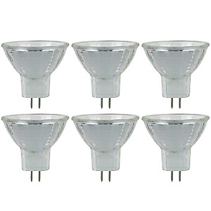Sunlite 40765 MR11 Halogen Reflector Bulb, 10 Watt, 30° Narrow Flood, 12 Volt, 110 Lumens, 2000 Hour Life Span, Dimmable, GU4 Base, Cover Guard, 3200, ANSI JCR, Ceiling Fixtures, Lanterns 6-Pack