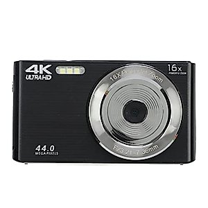 16X Digital Zoom Camera, Easy to Use 44MP Portable 4K HD Camera Built in Fill Light for Recording (Black)