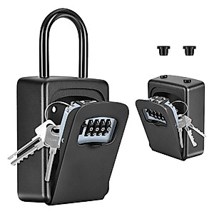 Portable Key Lock Box, Upgrade Clearly Visible Numbers, Lock Box Wall Mounted for House Key, 5 Key Capacity, Weatherproof Resettable Code (1 Pack, Black)