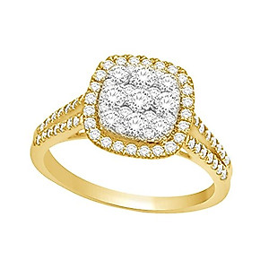 AFFY Square Cluster Split Shank Engagement Wedding Ring In 14k Yellow Gold With Round Cut White Natural Diamond With Ring Size 12