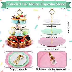 Layhit 83 Pcs Tea Party Decorations Include Disposable 12 Sets 9 Oz Paper Tea Cups with Handle and Saucers Floral Napkins 3 Tire Cake Stand Tea Serving Platter Tableware for Girl's Birthday