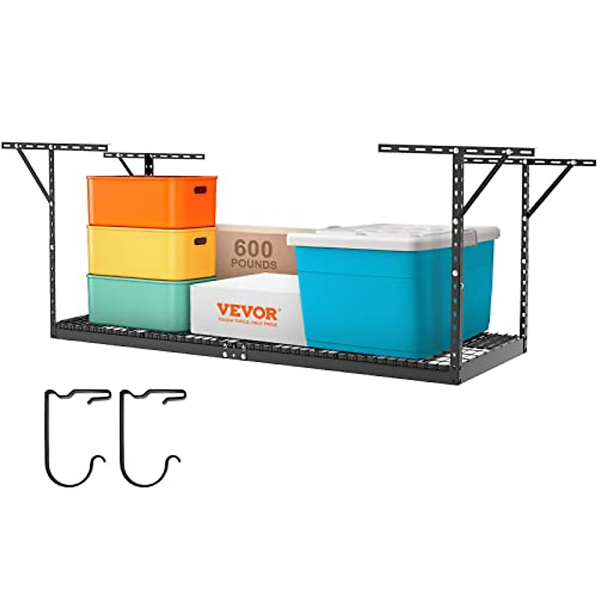 VEVOR Overhead Garage Storage Rack, 3x8 Garage Ceiling Storage Racks, Heavy Duty Adjustable Cold Rolled Steel Racks for Garage Storage, Organization, 600 lbs Load Capacity, 22''-40" (Black)