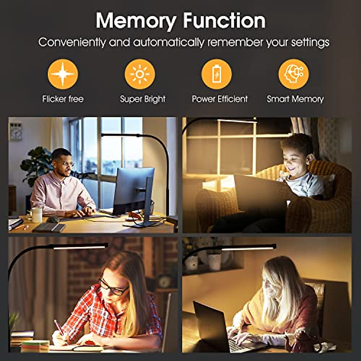 LIBORA LED Desk Lamp with Clamp, Dimmable Clip Light for Home Office, 3 Modes 10 Brightness, Long Flexible Gooseneck, Eye-Caring, Architect Table Task Lamps with USB Adapter, Black
