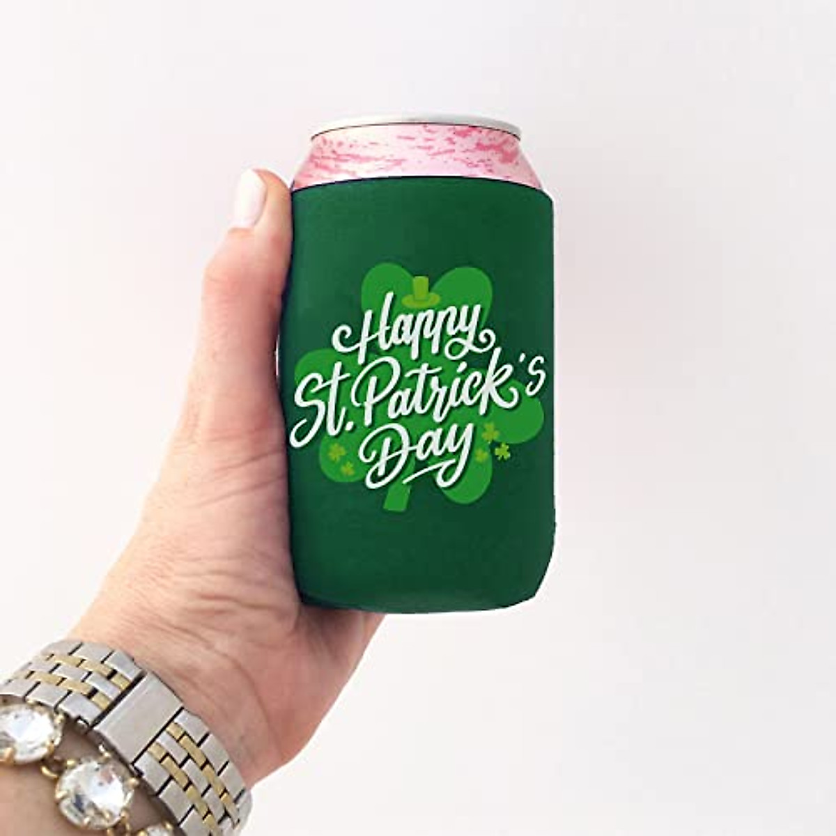 12PCS St. Patrick's Day Can Coolers Sleeves - Irish Shamrock Clover Beer Beverage Party Supplies Decorations Favors