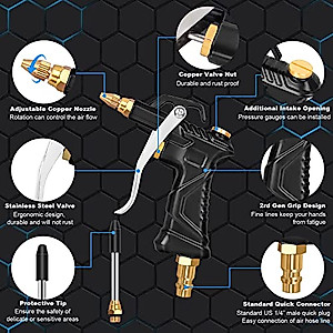 Air Compressor Accessories - Air Gun Blower - Air Blow Gun - Pneumatic Tools - Air Gun for Compressor - Air Guns with 2 Steel Air Extensions, Brass Adjustable Air Nozzles, and Universal Blowing Hoses
