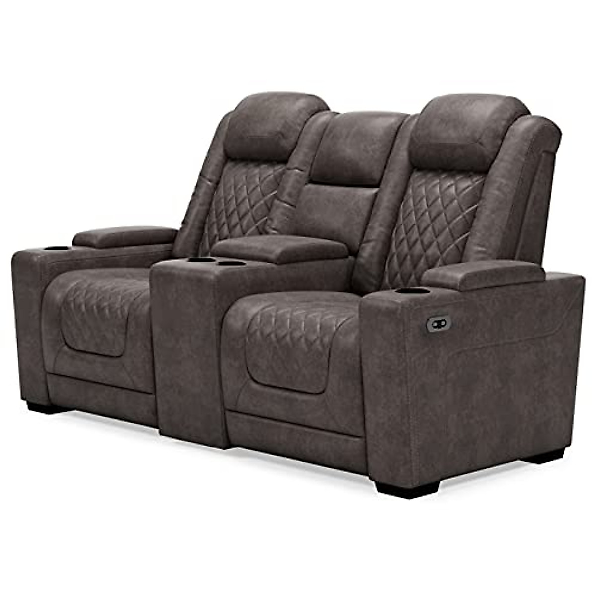 Signature Design by Ashley Hyllmont Power Reclining Loveseat with Center Console, Weathered Gray