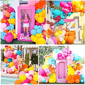 BBeipulas 88Pcs Tropical Balloon Arch Kit 12inch Hot Pink Orange Yellow Green Teal Latex Confetti Balloons for Barbie Party Decorations Luau Tropical Hawaii Flamingo Coachella Party Theme