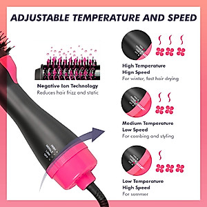 Blow Dryer and Styler Brush - Multi-function Hot Air Volumizer with Negative Ion Anti-Frizz, Ceramic Titanium 75 MM Oval Barrel