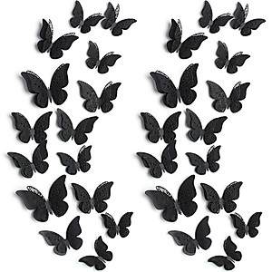Outus 120 Pieces Black 3D Layered Butterfly Wall Decor Removable Butterfly Stickers Hollow Mural Decals for Birthday Cake Decorations Crafts Bouquet Flower Arrangements