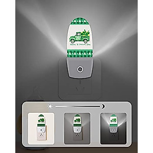 St. Patrick's Day Night Light, LED Plug in Night Light, Green Black Checkered Truck Lucky Clover Gold Night Lights with Dusk to Dawn Sensor Decorative Kids/Adults Nightlight for Bedroom Bathroom