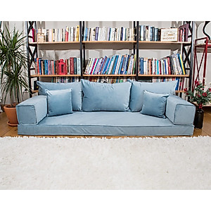 Livingroom Floor Cushions, Floor Sofa Seating, Velvet Fabric Sofas, Oriental Moroccan Sofas, Sectional Couches, Yoga Meditation Sofas (Grey)
