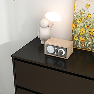 Panana Modern 6 Drawer Double Dresser, Wood Wide 6 Chest of Drawers with Deep Drawers Floor Storage Lateral Drawer Cabinet Organizer for Living Room Bedroom Home Office (Black)