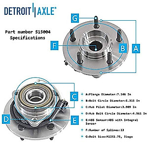 Detroit Axle - 4WD Front 2pc Wheel Bearing Hubs for 97-00 Ford Expedition Lincoln Navigator, 2 Wheel Bearing and Hubs Assembly 1997 1998 1999 2000 Replacement