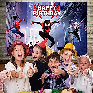 ERWYN23Pcs Miles Morales Spiderman Backdrop Happy Birthday Party Supplies Decoration Banner Photography Background Photo Studio Props Spiderman Balloons
