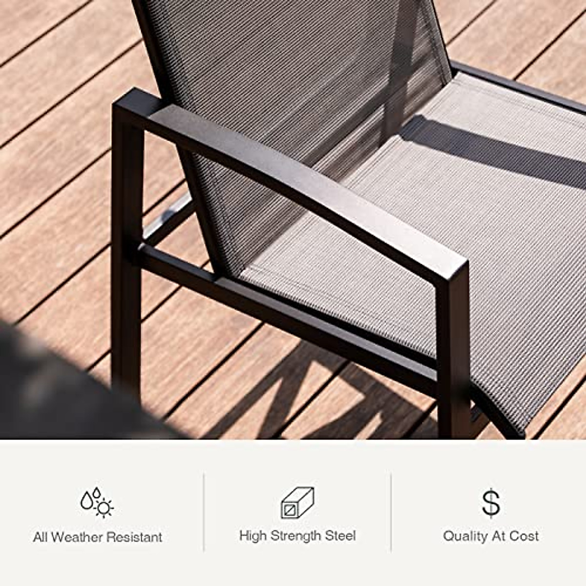 Dulce Domi Patio Chairs Set of 4, Rust-Free Outdoor Chairs W/Metal Slat Finish, 2x1 Textilene Dining Chairs Set of 4, Patio Chairs L23”xW22”xH38” Max Weight 280 Lbs