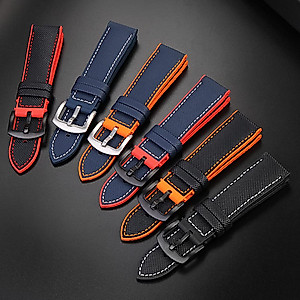 watchdives Nylon Rubber Bottom Watch Straps Canvas Men Watch Band Breathable Waterproof Replacement Bands 20mm 22mm (20mm, Green)