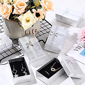 36 Pcs Small Jewelry Gift Boxes Set Cardboard Jewelry Boxes with Ribbon Gift Boxes for Rings, Necklaces Jewelry Anniversaries, Weddings, Birthdays (Silver)