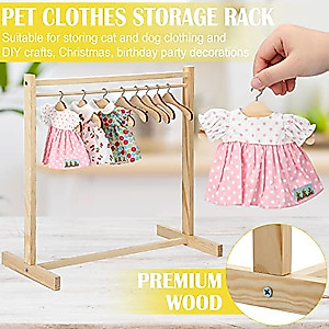 Estune 15.7 Inches Dog Garment Rack with 12 Wood Pet Clothes Hanger Wooden Dog Dress up Storage Small Dog Closet Pet Clothes Organizer Accessories for Doll Cat and Puppy