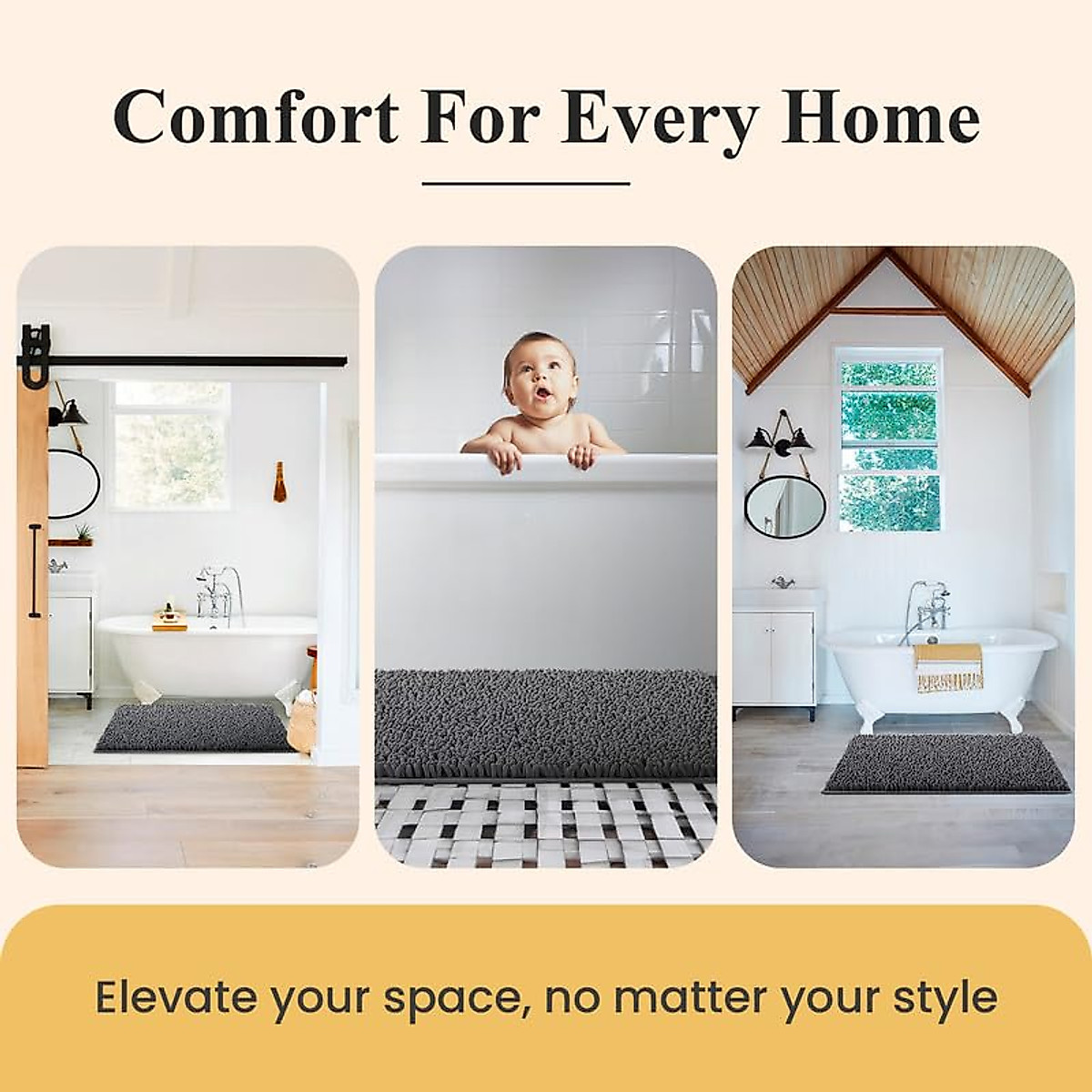 MAYSHINE Plush Shaggy Chenille Bath Mat | Extra Soft, Super Absorbent, Non-Slip Bathroom Rug | Fluffy Microfiber, Area Rug Sets for Bathroom Floor, Kitchen, Living Room | 32"x20" | Red