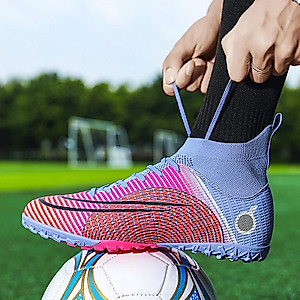 DHOVOR Womens Soccer Cleats Youth High-Top Football Cleats Anti-Slip Athletics Football Trainers Girls Indoor Soccer Shoes