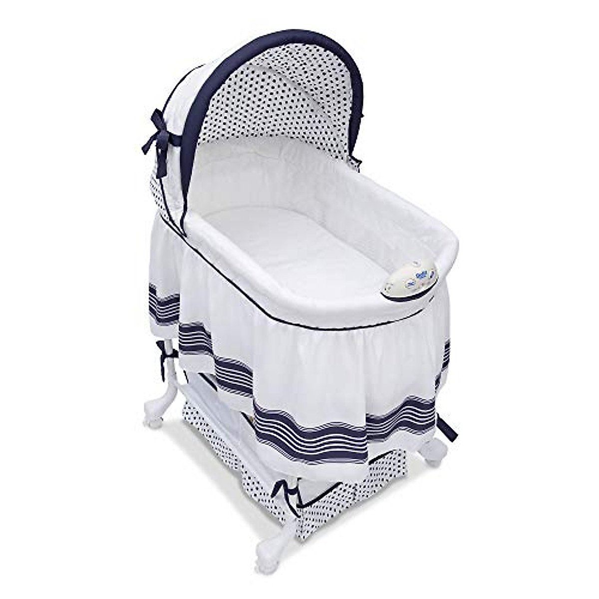 Delta Children Smooth Glide Bedside Bassinet - Portable Crib with Lights, Sounds and Vibrations, Marina