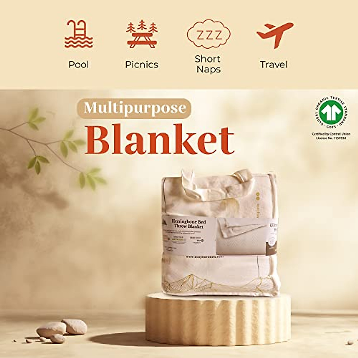 Mayfair Linen 100% Pure Cotton, Luxury King/Cal King Size Dark Grey Blanket - Herringbone Pattern, Soft &Cozy Premium Fall Throw Blanket for All Seasons, 350GSM &106x92 with Free Tote Bag