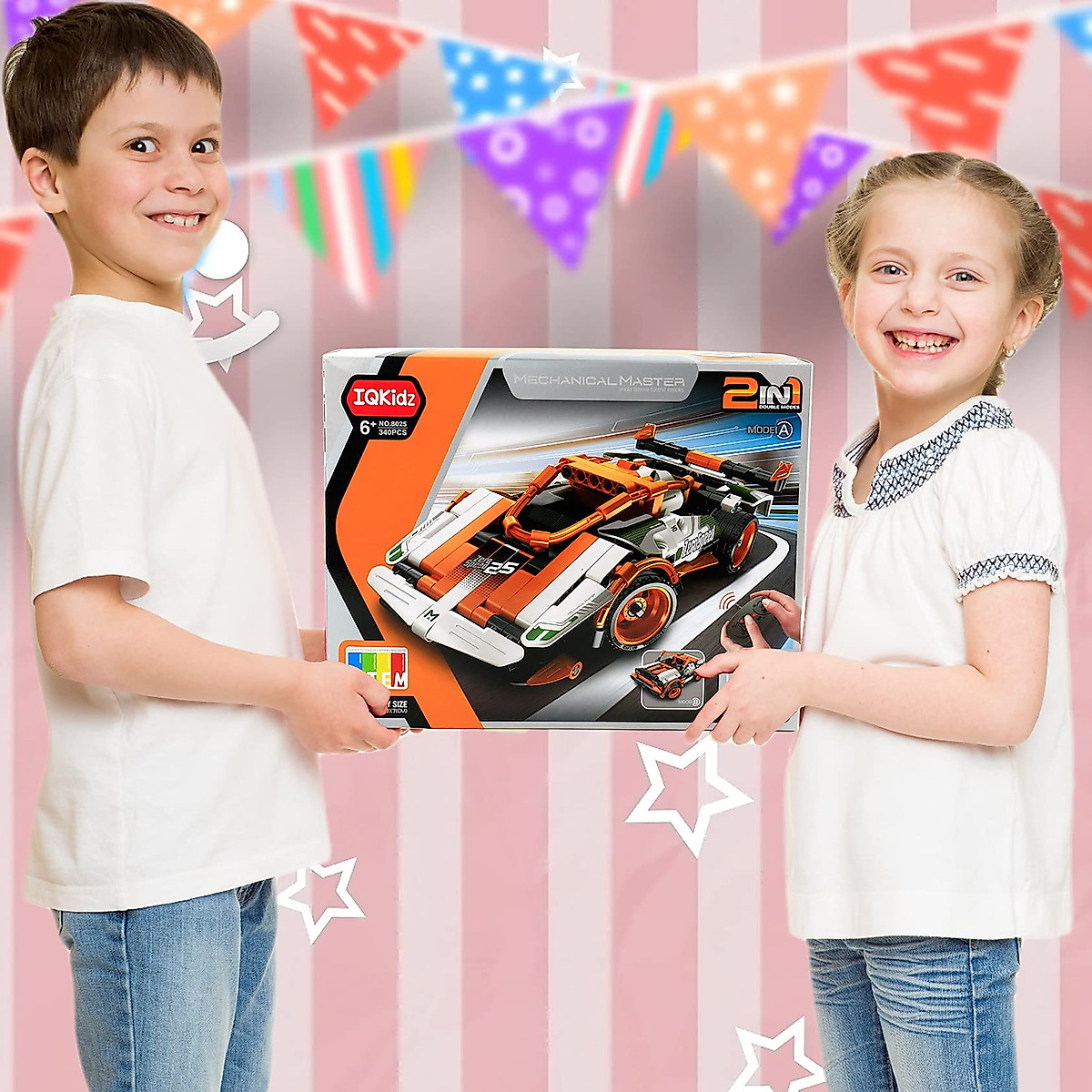 IQKidz STEM Remote Control Building Kit for Boys 6 7 8-12 - 2 in 1 Convertible Race Car, Gift for Kids Girls, RC Racer Toy Engineering Construction Set