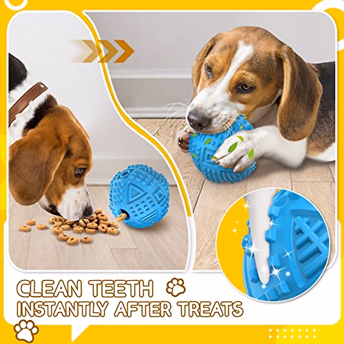 Dog Balls Treat Dispensing Toys for Aggressive Chewers Large Breed, Nearly Indestructible Squeaky Chew Toys for Large Dogs, Natural Rubber Puzzle Toys, Tough Treat Balls