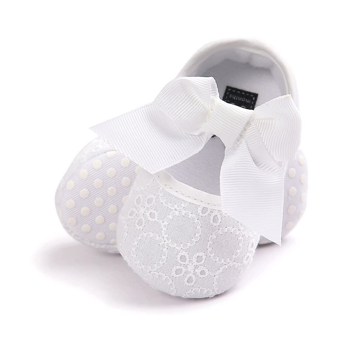 Baby Girls Princess Bowknot Soft Sole Cloth Crib Shoes Sneaker White, 3-6 Months